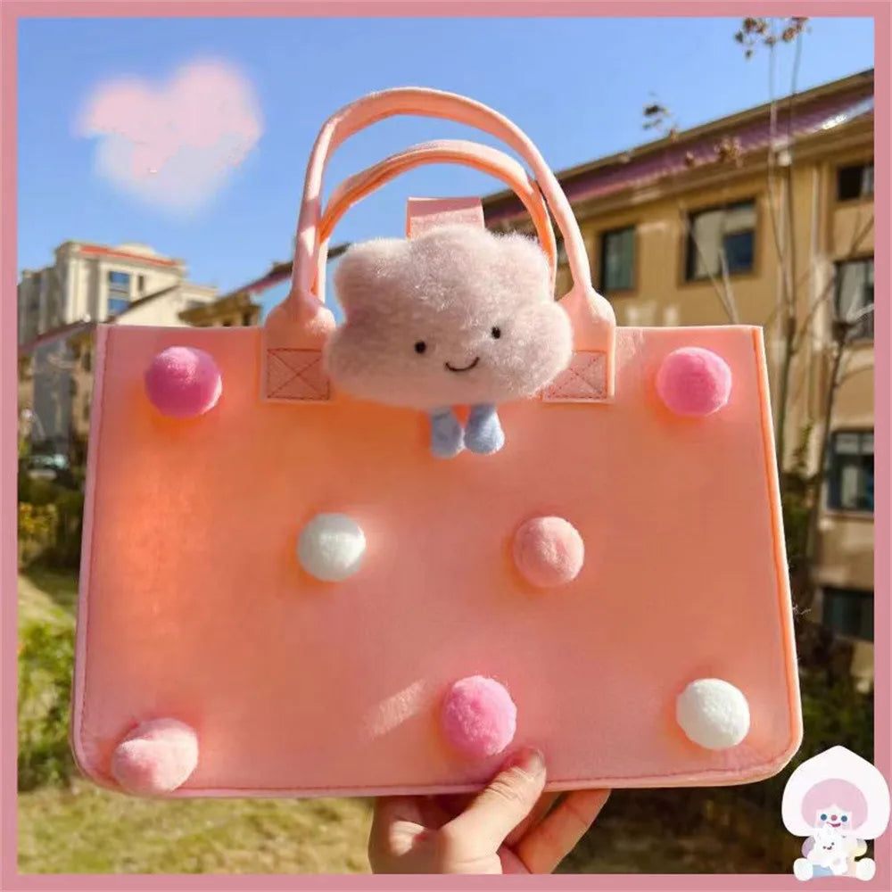 Cute Pink Plush Pompom Handbag For Girls on Luulla