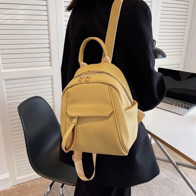 Stylish Yellow Leather Mini Backpack For Women on Luulla