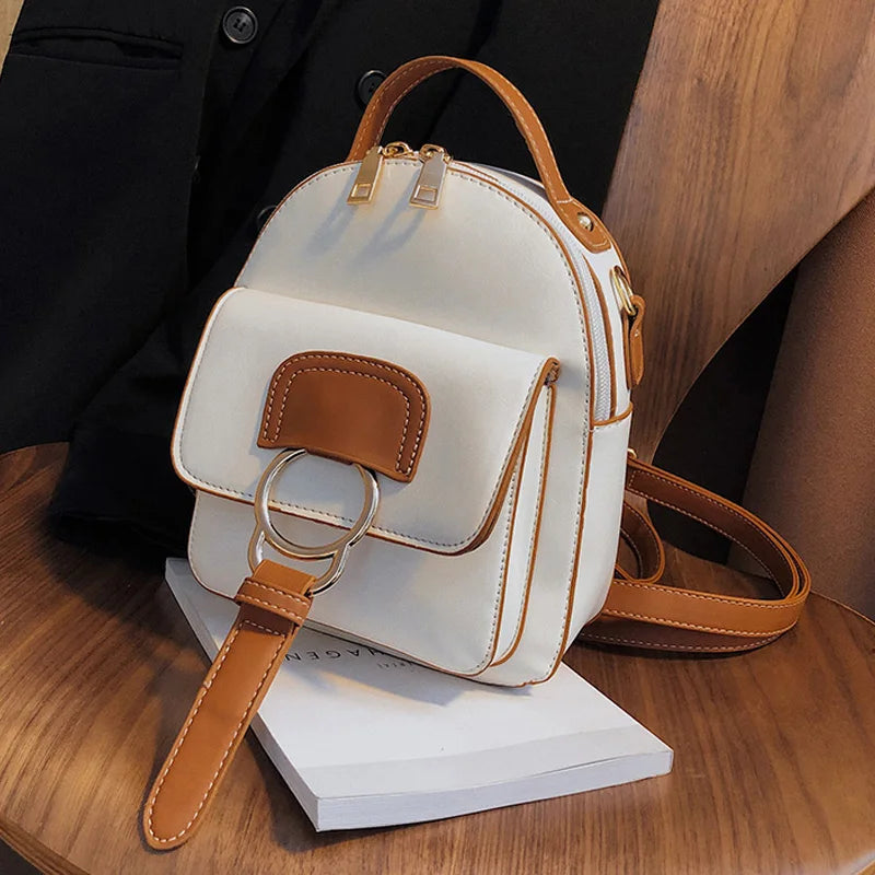 Stylish Beige And Brown Small Leather Backpack on Luulla