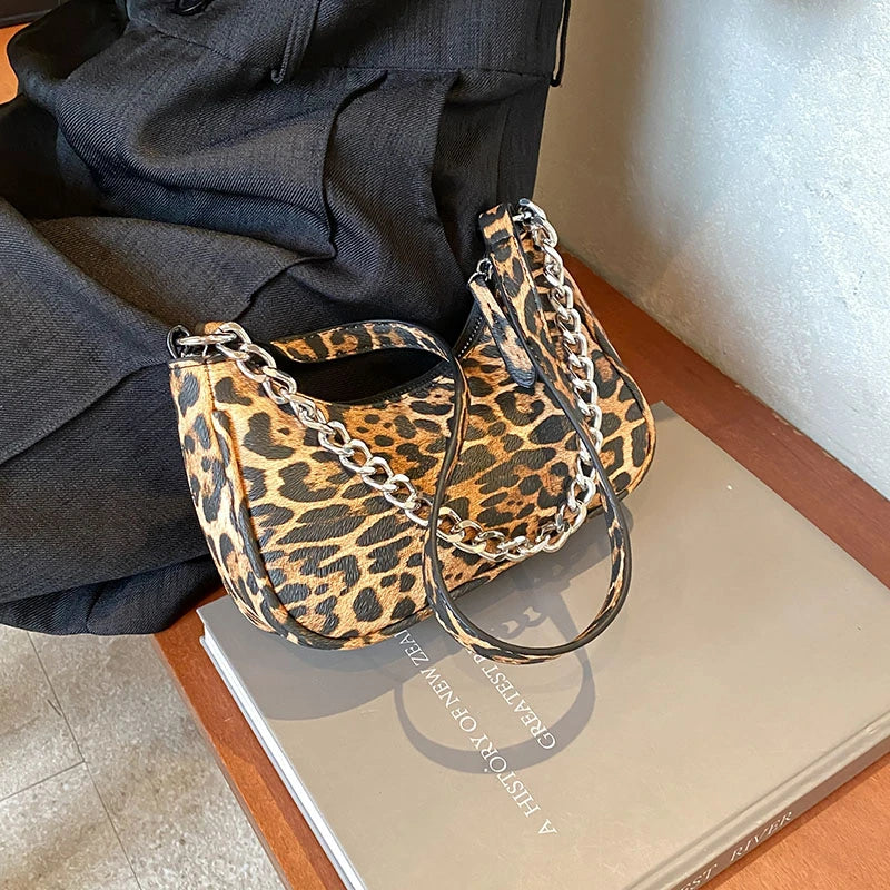 Leopard Print Shoulder Bag With Chain Strap on Luulla