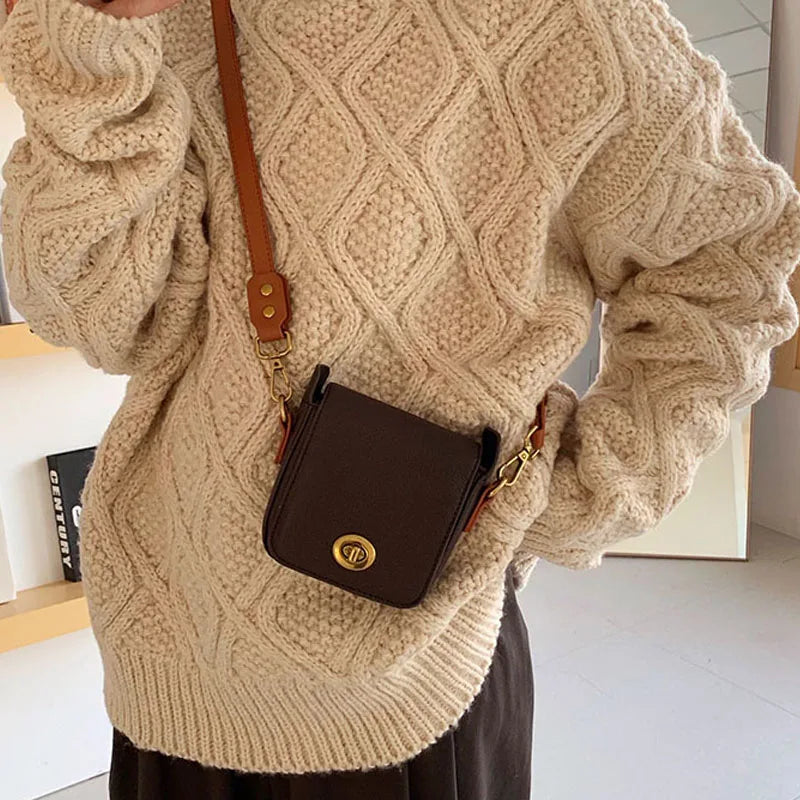 Small Brown Leather Crossbody Bag With Strap on Luulla