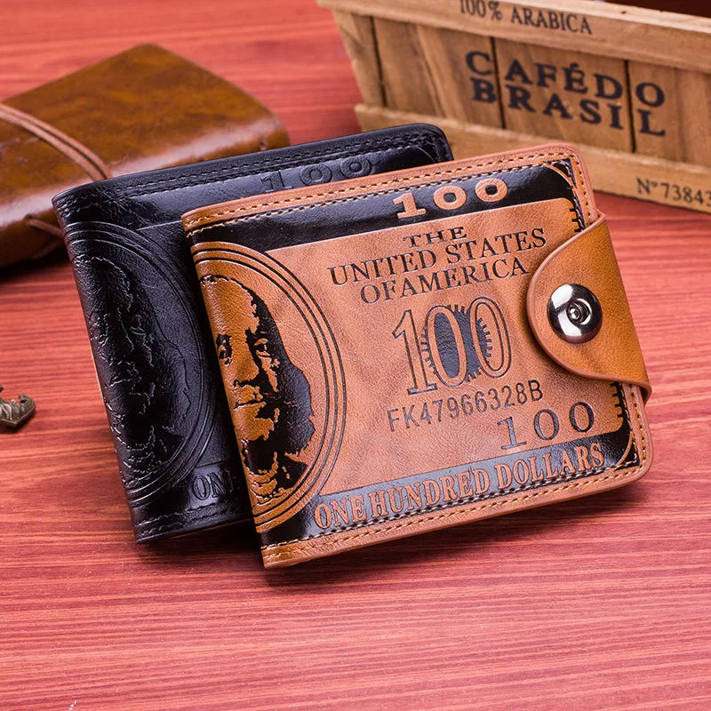 Vintage Dollar Bill Print Leather Bifold Wallet on Luulla