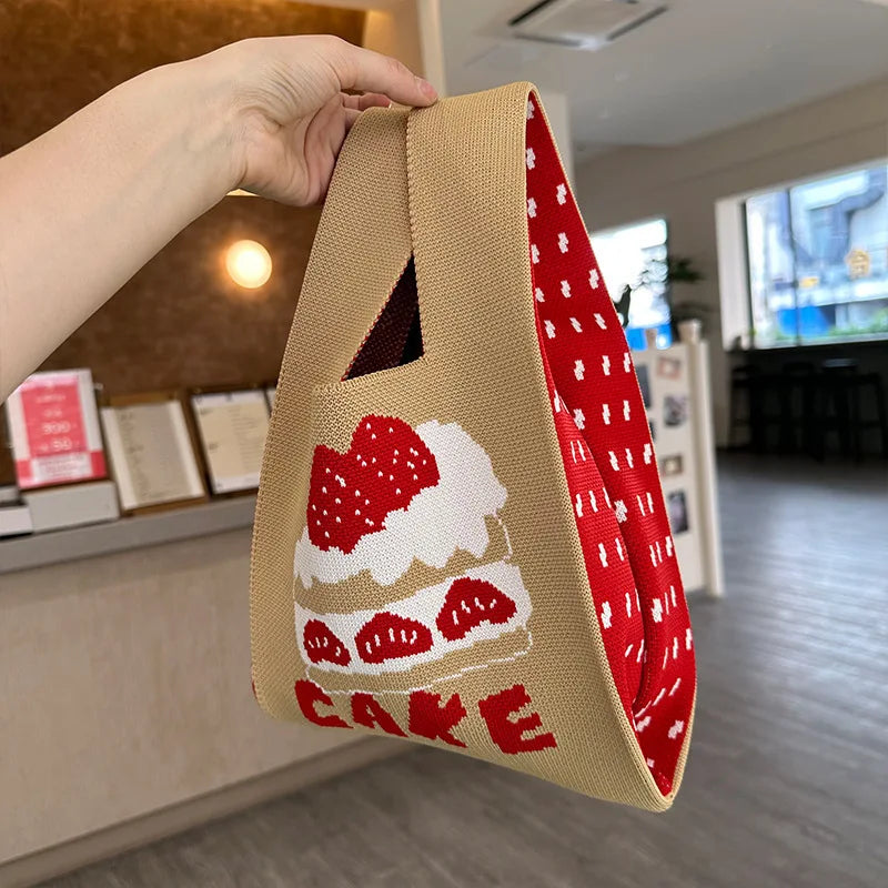 Knitted Strawberry Cake Design Tote Bag on Luulla