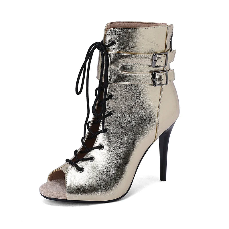 Red Metallic Lace-up High Heel Boots on Luulla