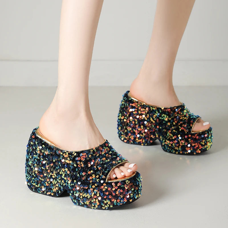 Sequin Platform Mule Sandals For Women on Luulla