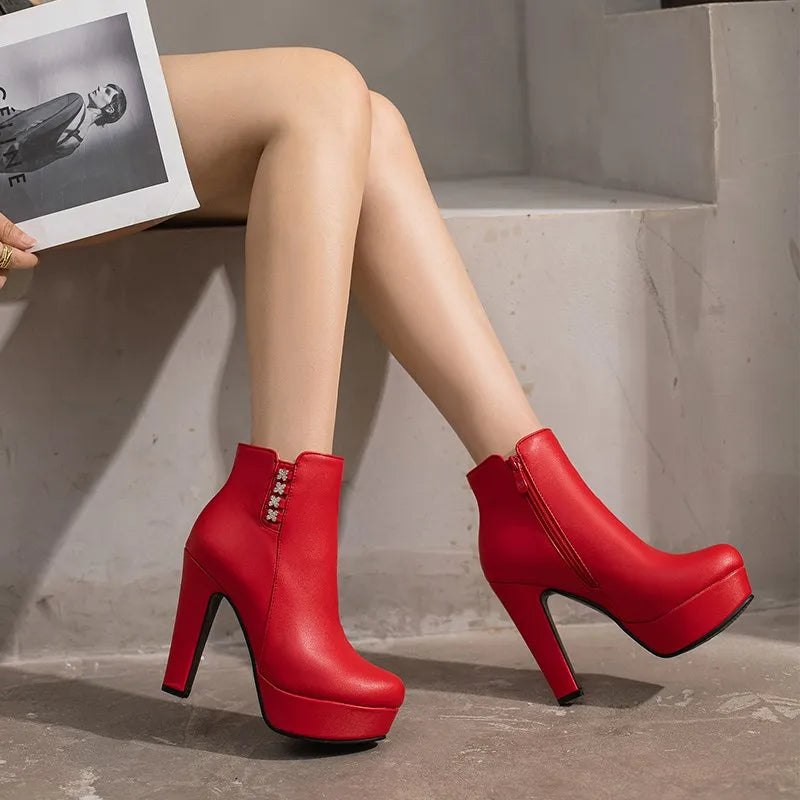 Womens Red High Heel Ankle Boots on Luulla