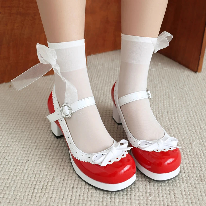 Retro Red Mary Jane Shoes With Bow on Luulla
