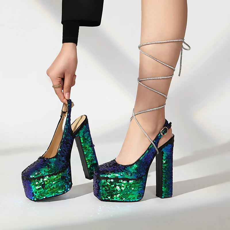 Glitter Sequin Platform High Heel Party Shoes on Luulla