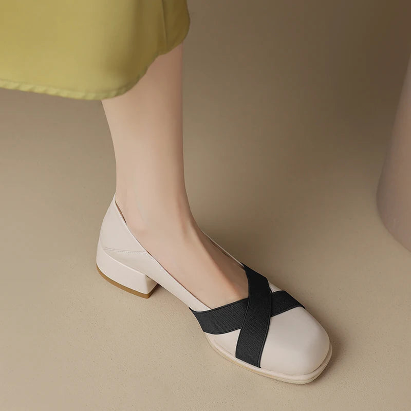 Womens Beige Chunky Cross Strap Ballet Flats on Luulla