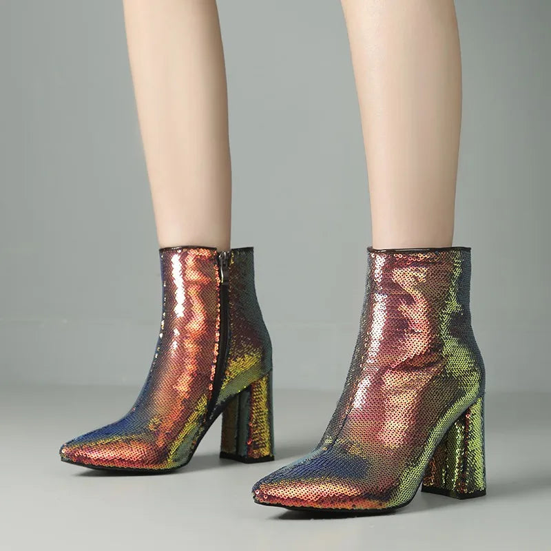 Holographic Sequin Ankle Boots - High Heel Glamour on Luulla