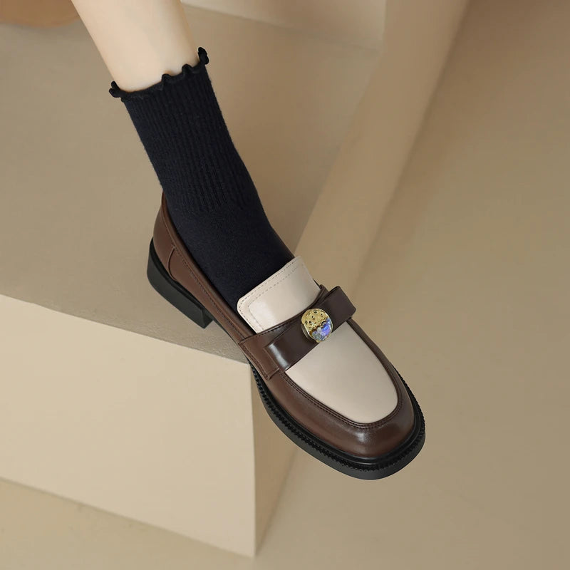 Stylish Two-tone Leather Loafers With Buckle on Luulla