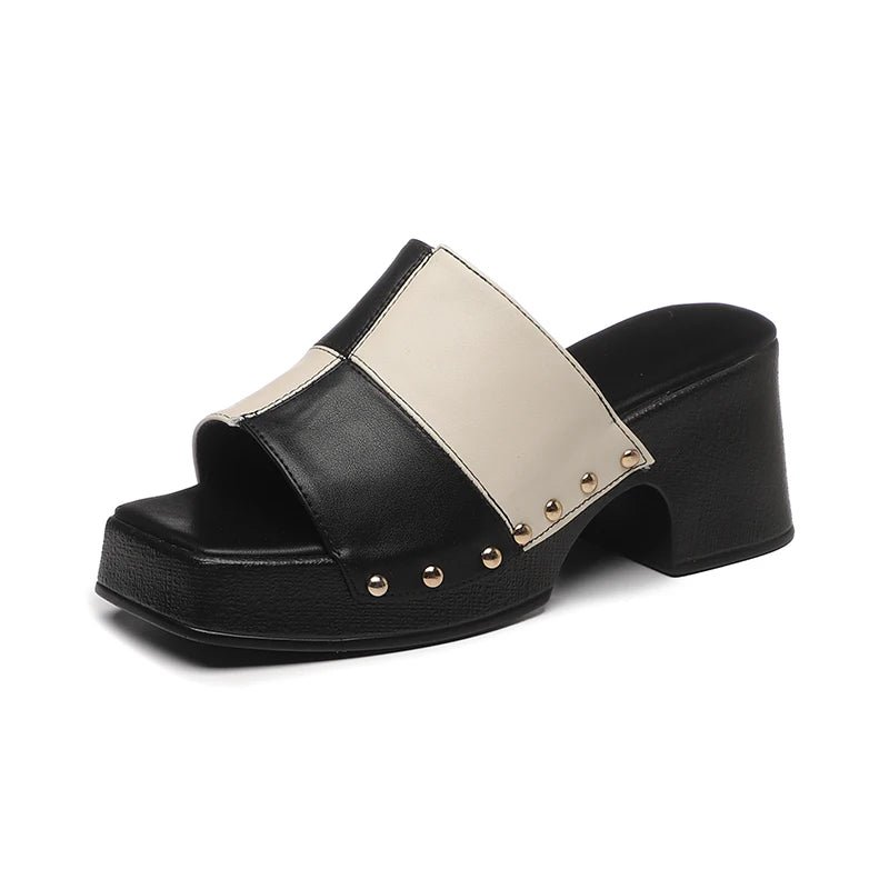 Black And White Platform Slide-on Heels on Luulla