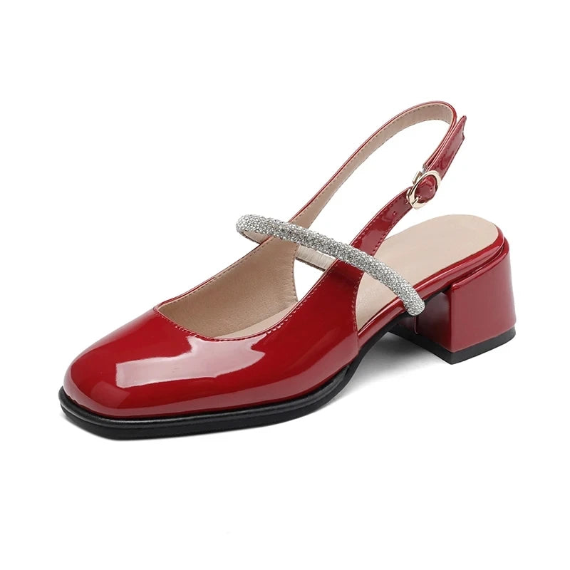 Red Patent Leather Slingback Block Heel Shoes on Luulla