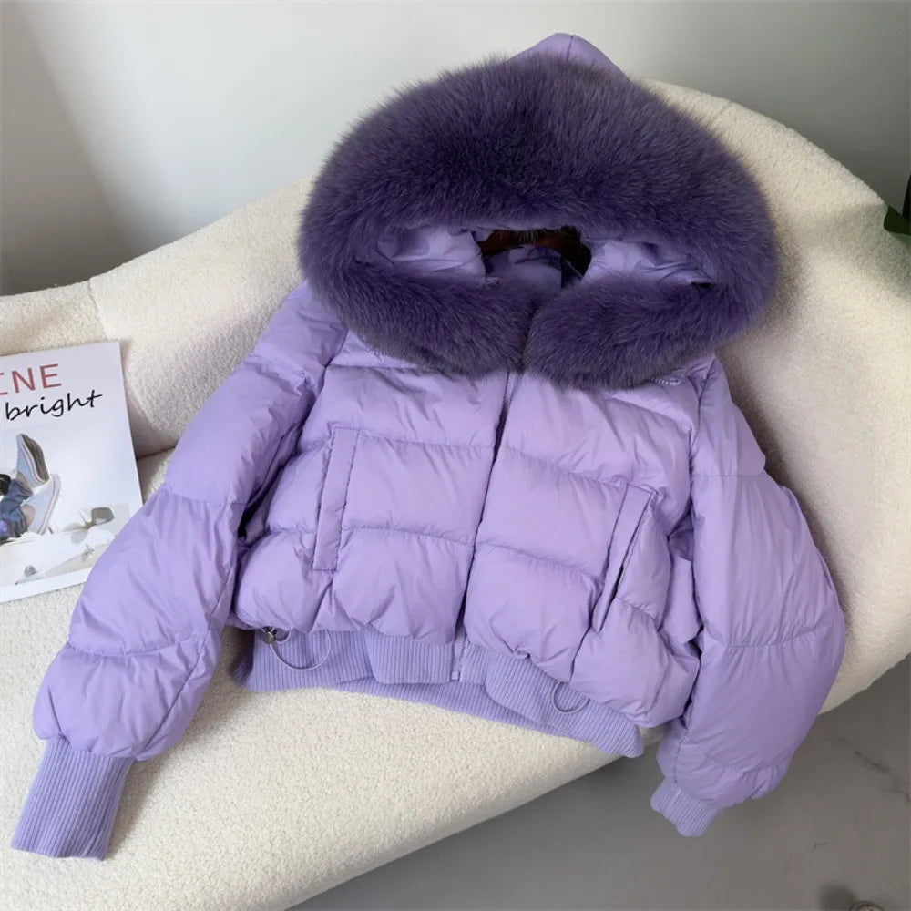 Luxe Lavender Puffer Jacket With Fur Hood on Luulla