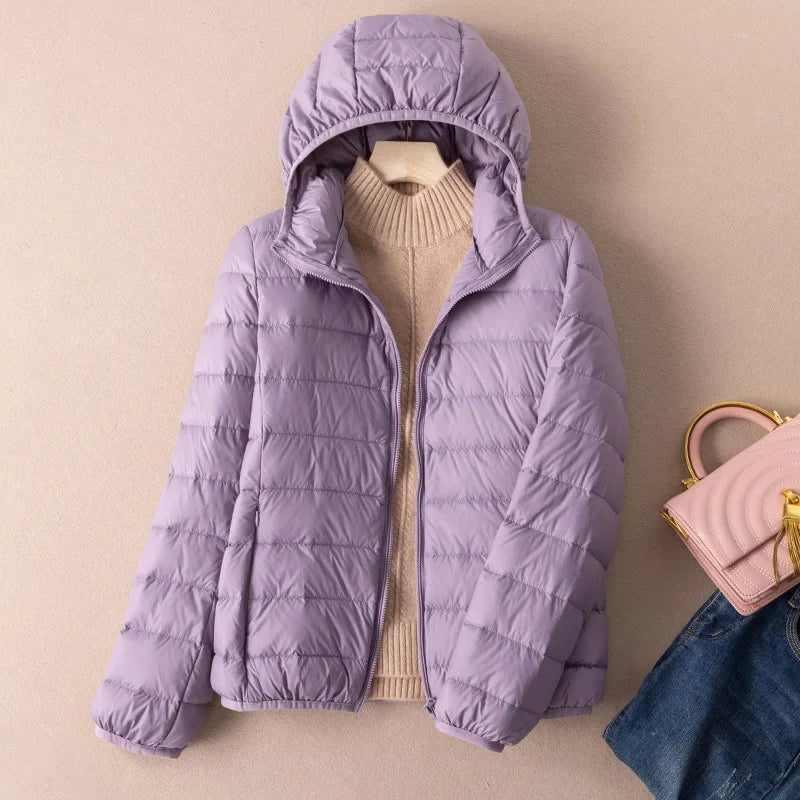 Cozy Lavender Puffer Jacket With Hooded Design on Luulla