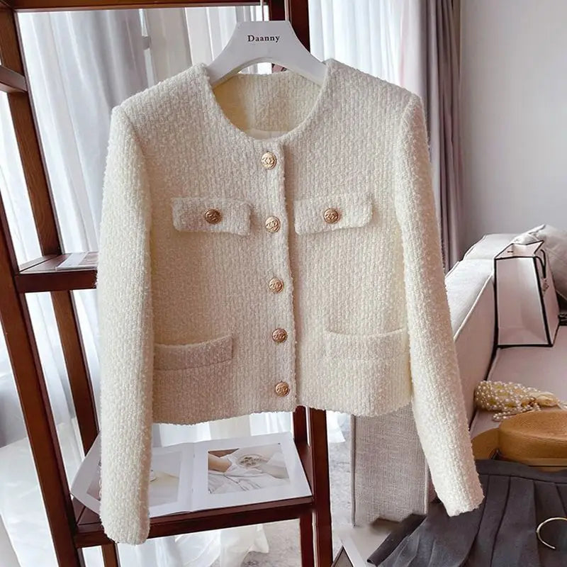 Chic Ivory Tweed Jacket With Gold Buttons on Luulla