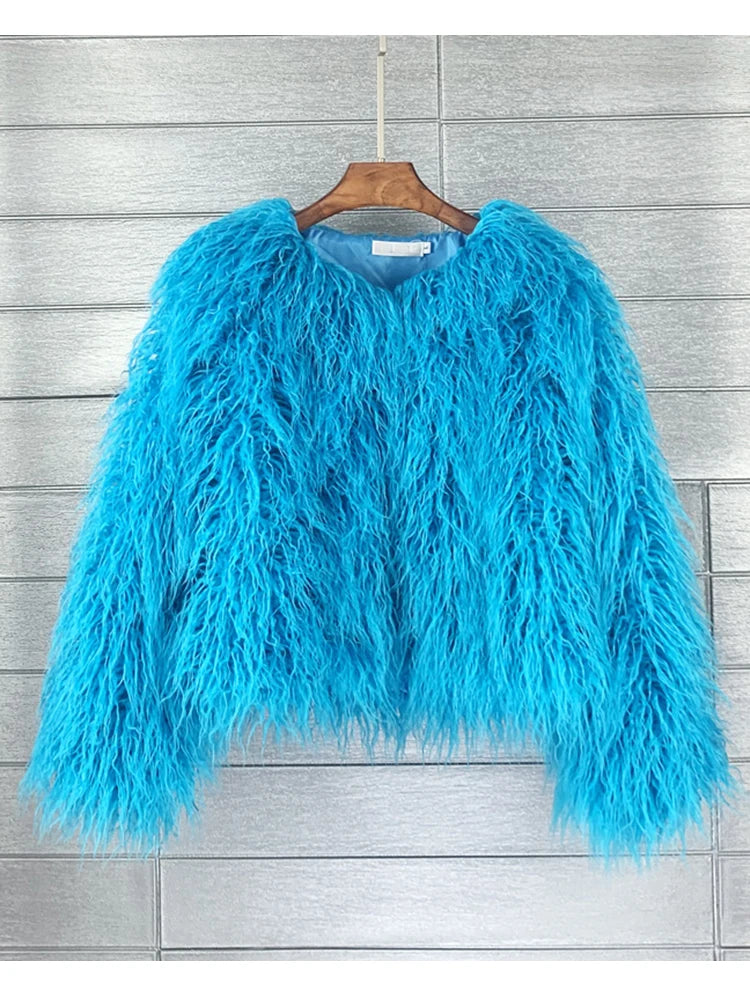 Vibrant Turquoise Faux Fur Jacket For Women E on Luulla