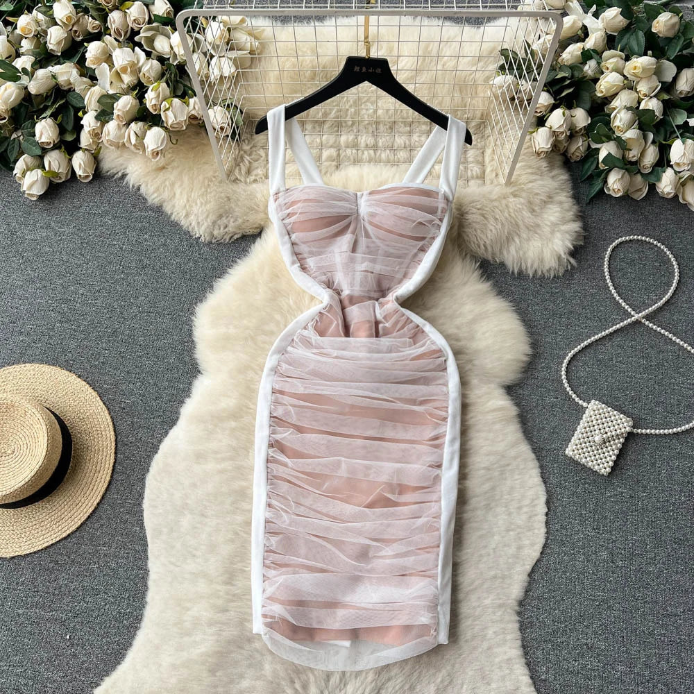 Ruched Bodycon Dress With Sheer Panels on Luulla