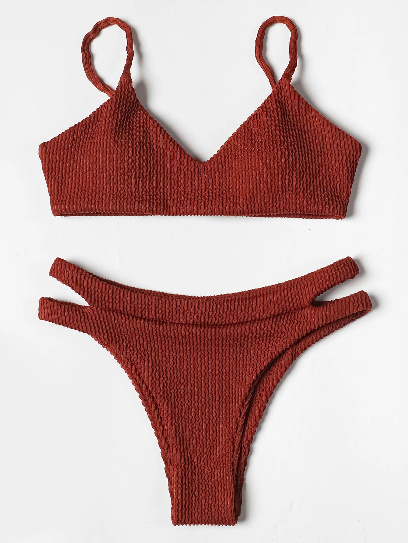 Textured Rust Bikini With Strappy High Waist on Luulla