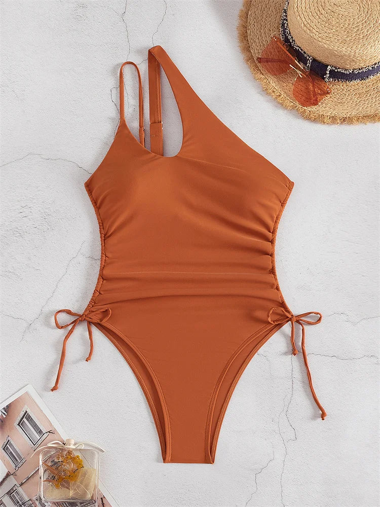 Asymmetrical Rust Swimsuit With Adjustable Straps on Luulla