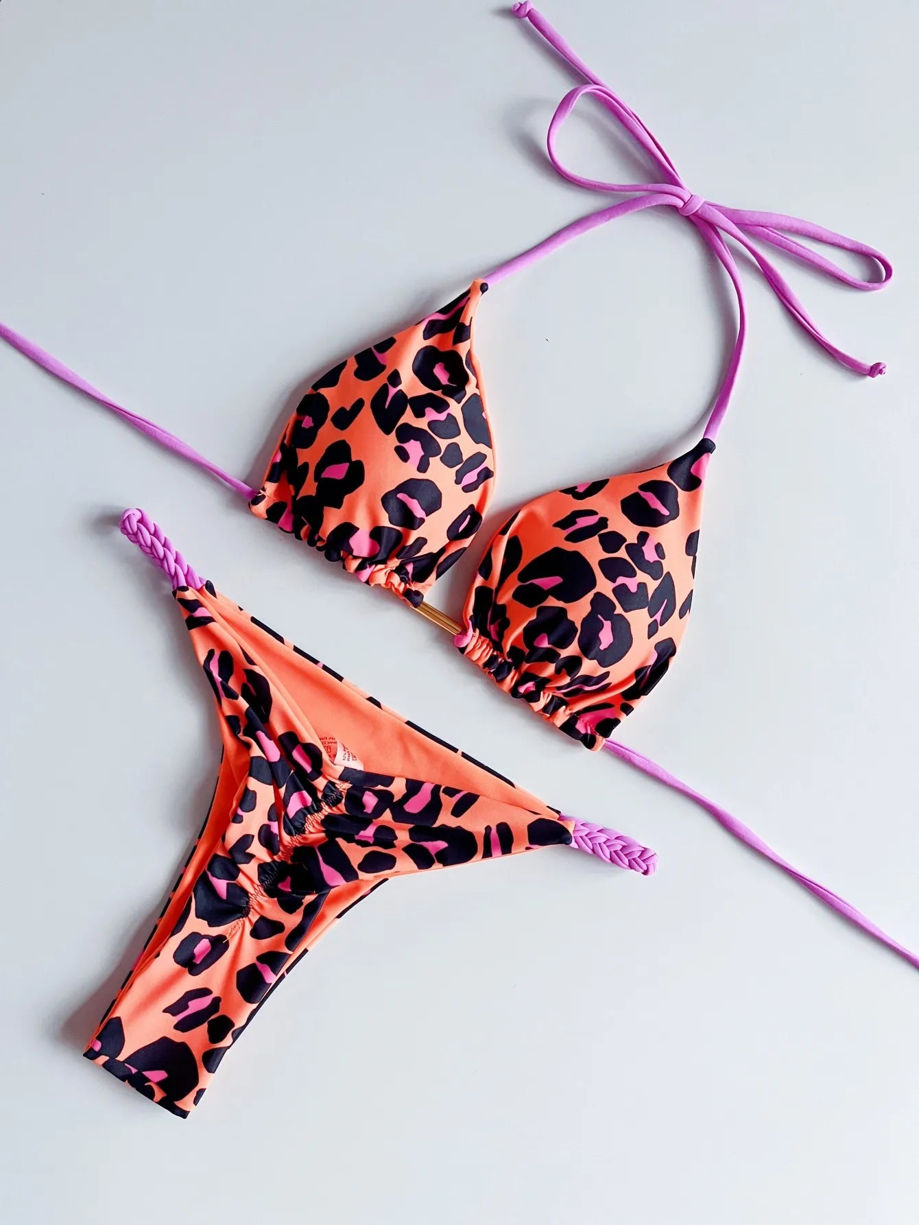 Vibrant Leopard Print String Triangle Bikini Swimwear on Luulla