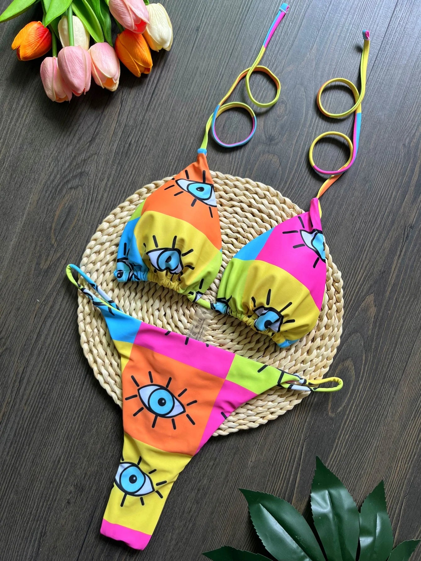 Vibrant Eye-print Adjustable Triangle Bikini Swimwear on Luulla