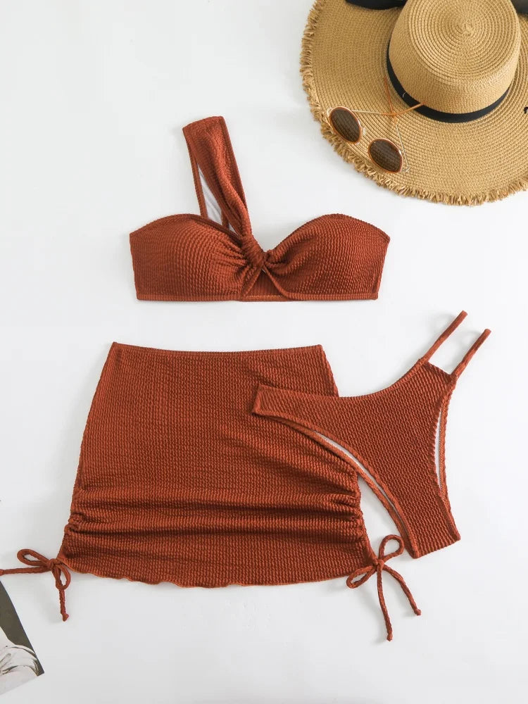 Knitted Rust Bikini With Skirt Cover-up on Luulla