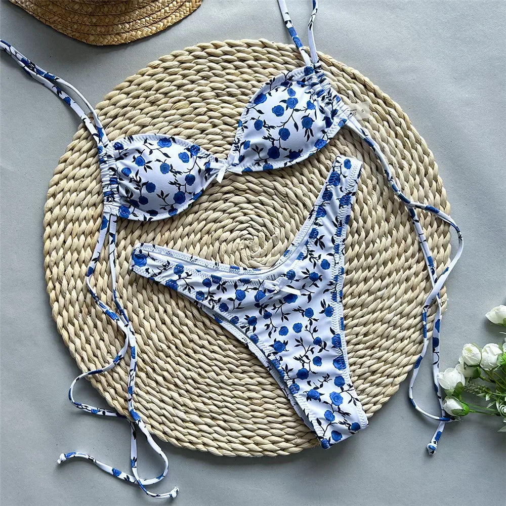Adjustable Floral String Bikini Beachwear For Women on Luulla