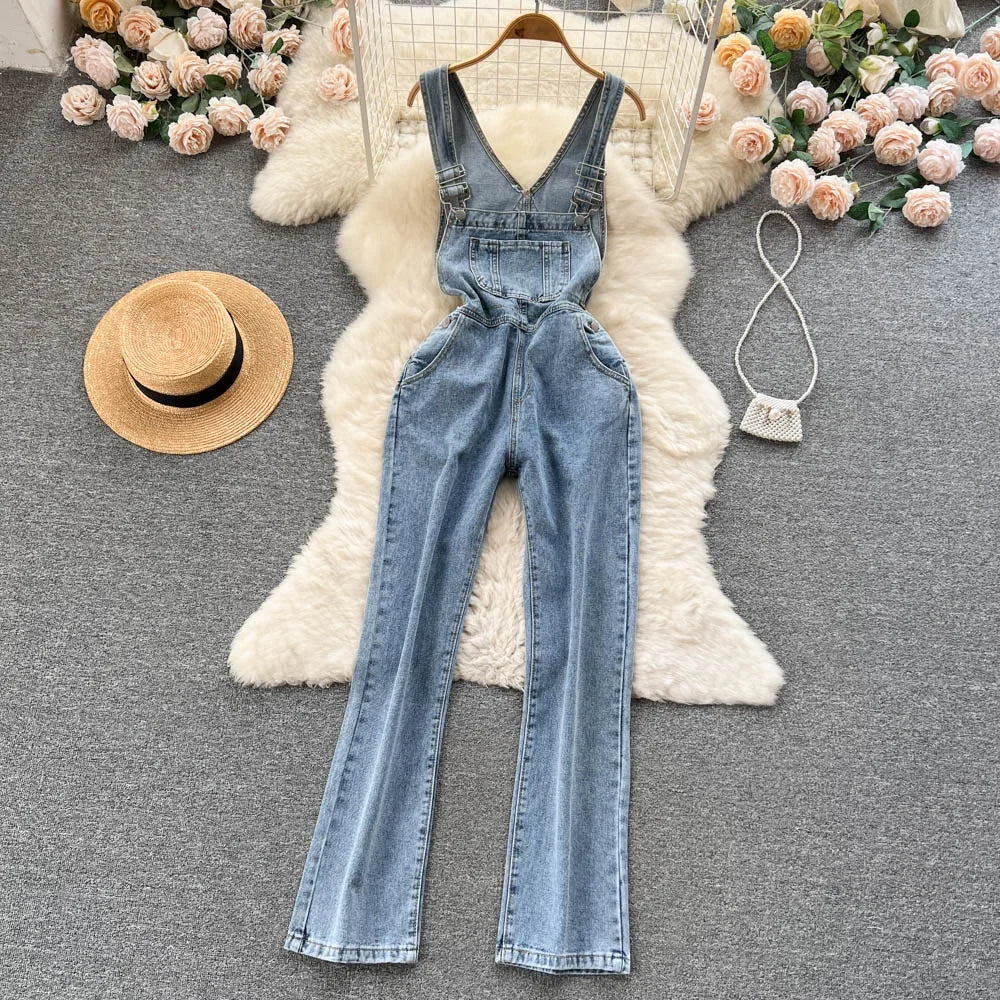 Denim Overalls With Adjustable Straps And Pockets on Luulla